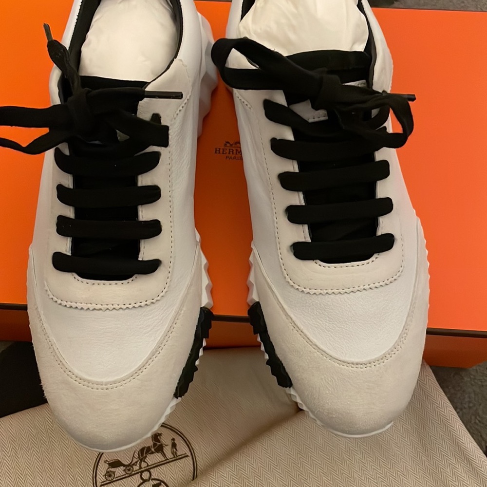 Hermes | Shoes | Authentic Hermes Classic H Logo Leather Sneakers ...